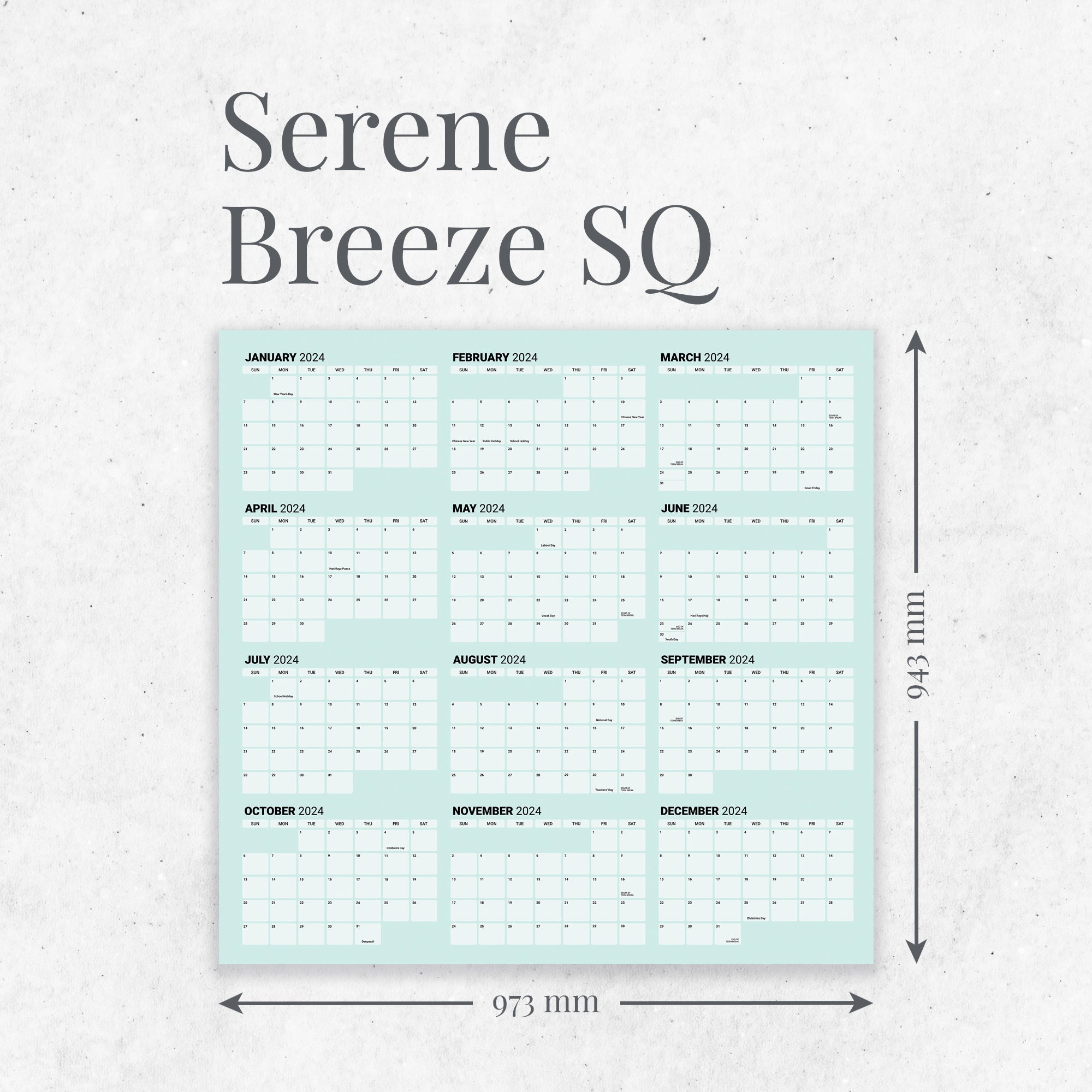 Serene Breeze SQ – SG Wall Calendar